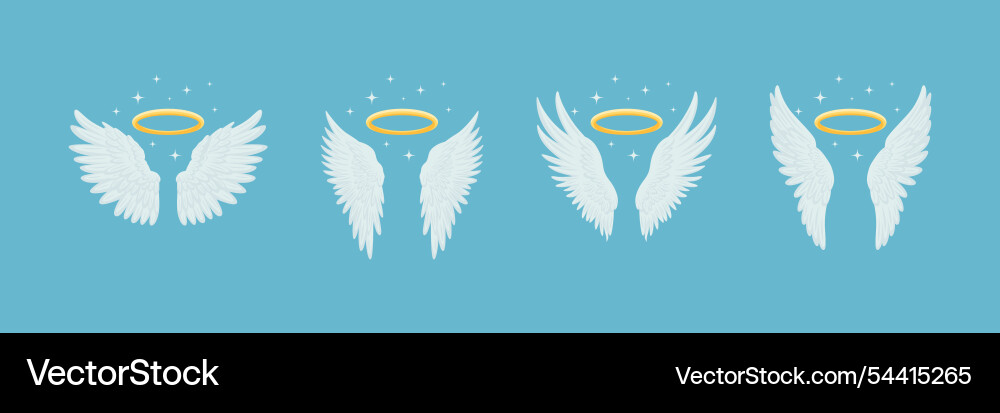 White angel wing with hole nimbus icon set Vector Image