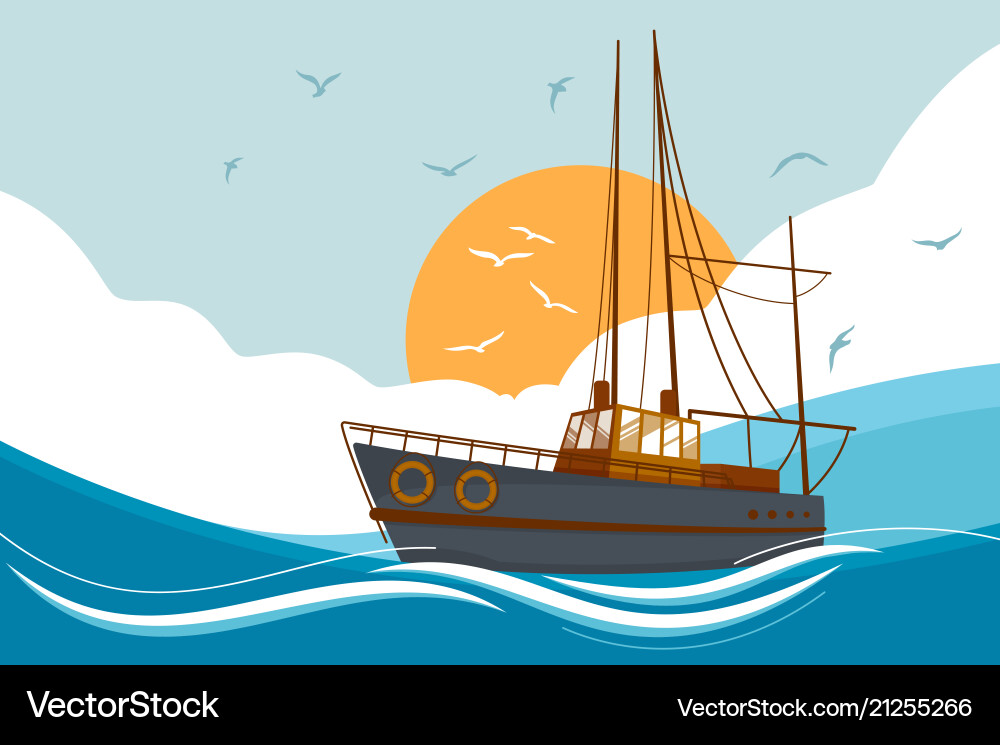 Boat floating in sea Royalty Free Vector Image