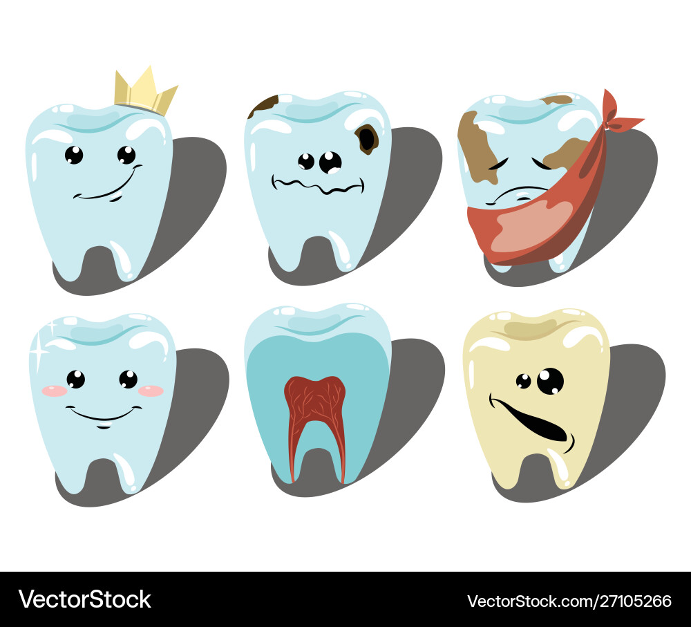 Cartoon set teeth a collection patients Royalty Free Vector