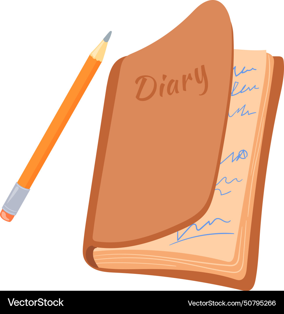 Diary cartoon icon pencil drawing school paper Vector Image