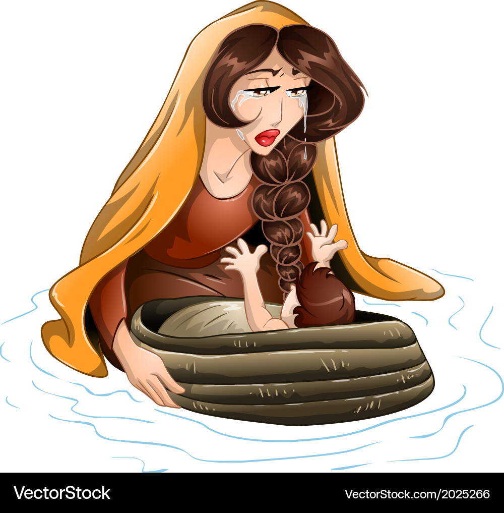 Moses placed in water by his mother Royalty Free Vector