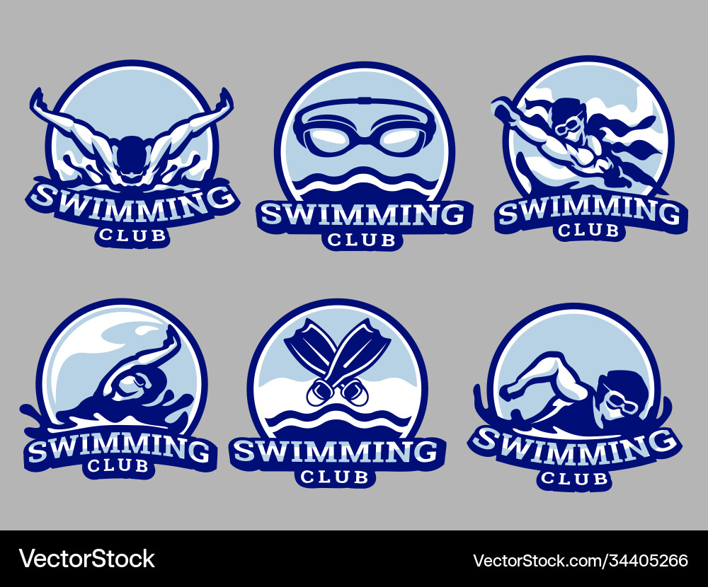 Schwimmlogo und Badge-Set-Bild Lizenzfreies Vektorbild
