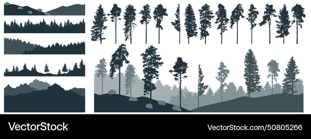 Set of forest element pine trees beautiful Vector Image