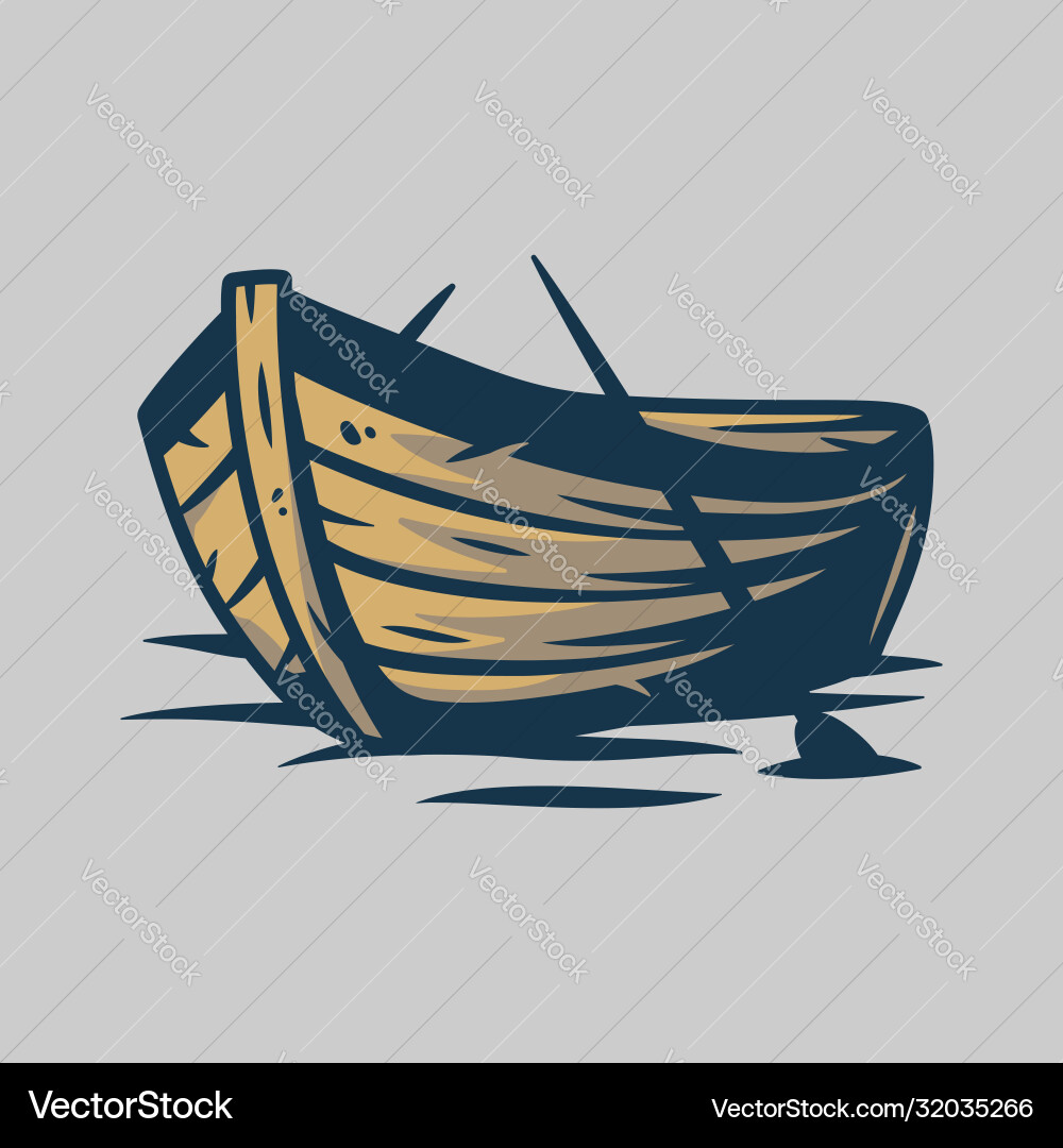 Wooden boat on waves or and paddle Royalty Free Vector Image