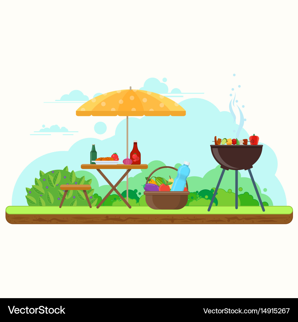 Bbq picnic in the garden Royalty Free Vector Image