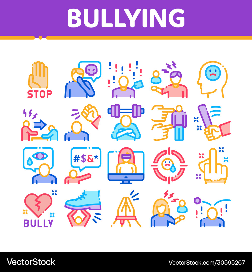 Bullying aggression collection icons set Vector Image