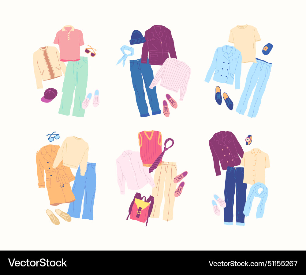Cartoon clothes male casual combo set Royalty Free Vector