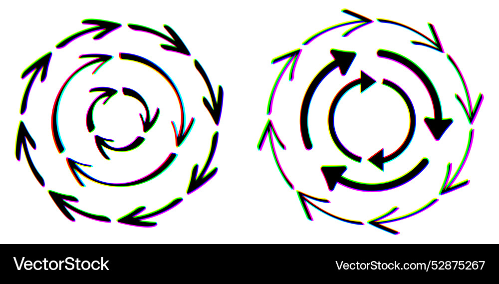 Circular glitch arrows with distortion Royalty Free Vector