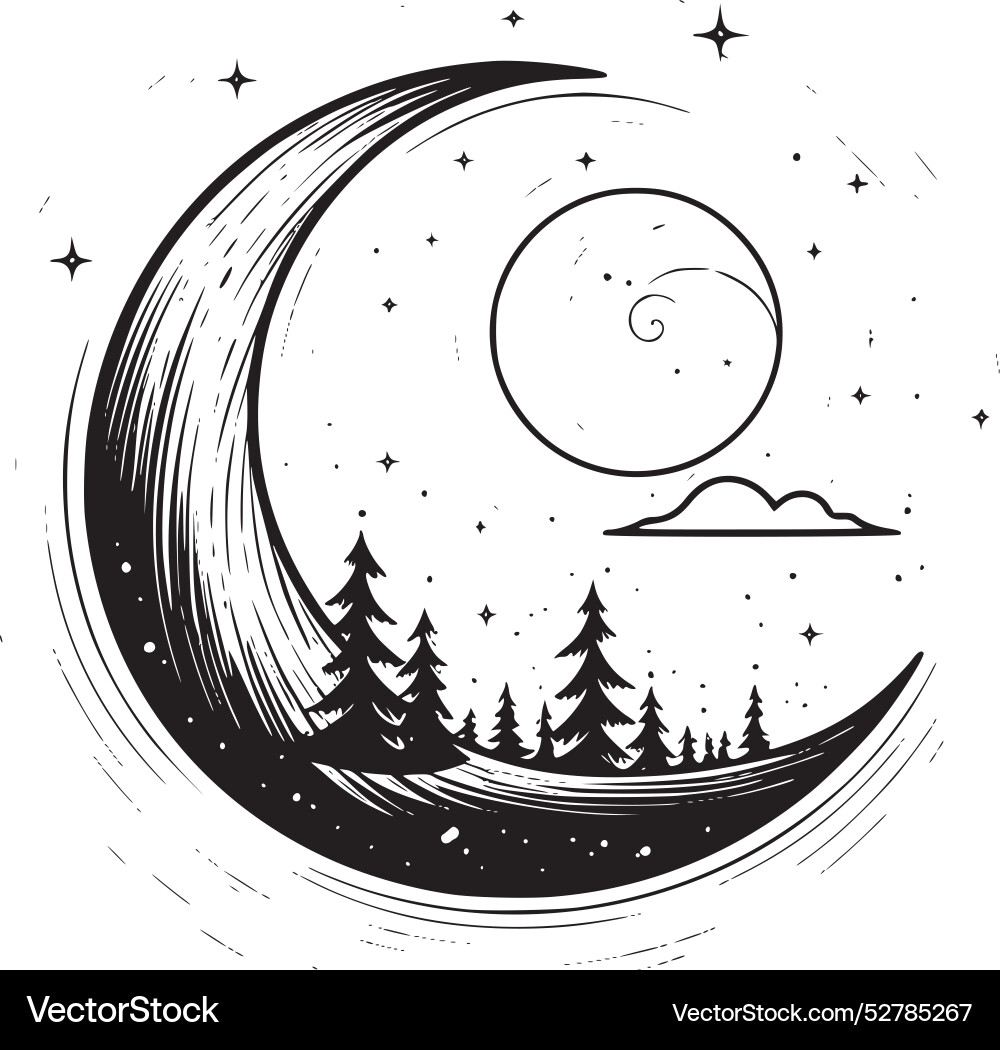 Floral silhouette moon Royalty Free Vector Image