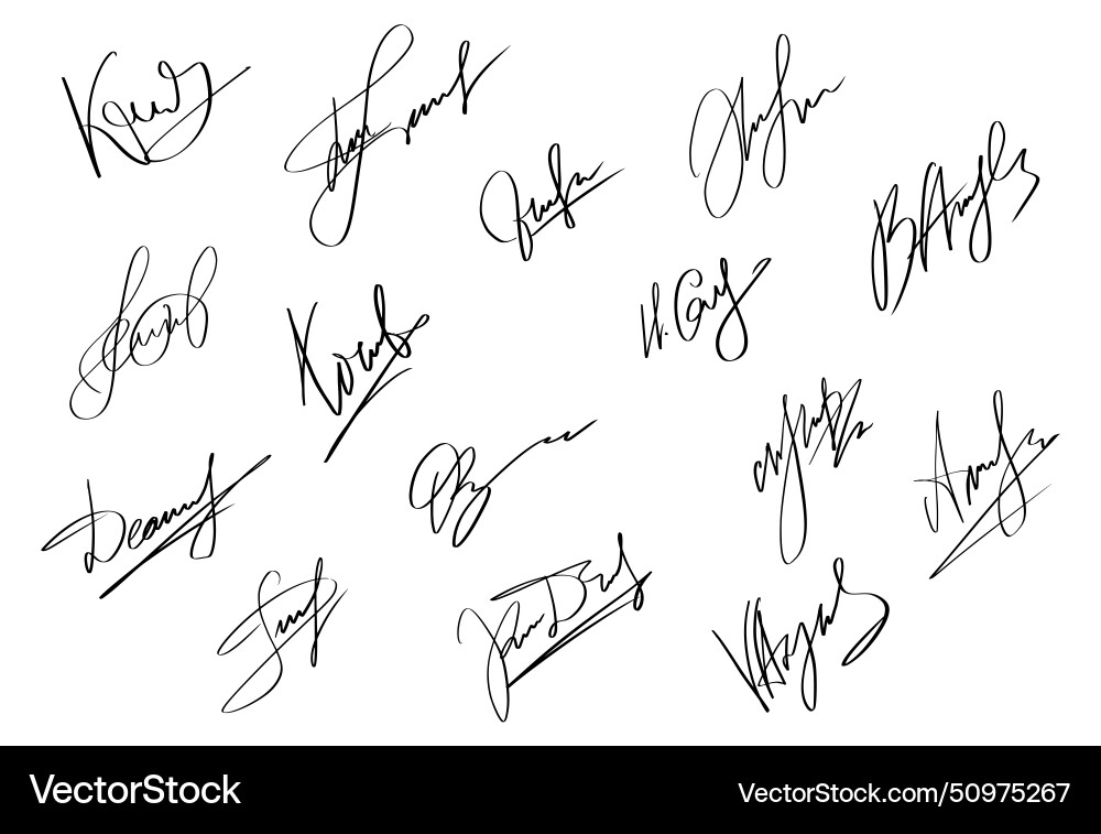 Handwriting autograph set personal fictitious Vector Image