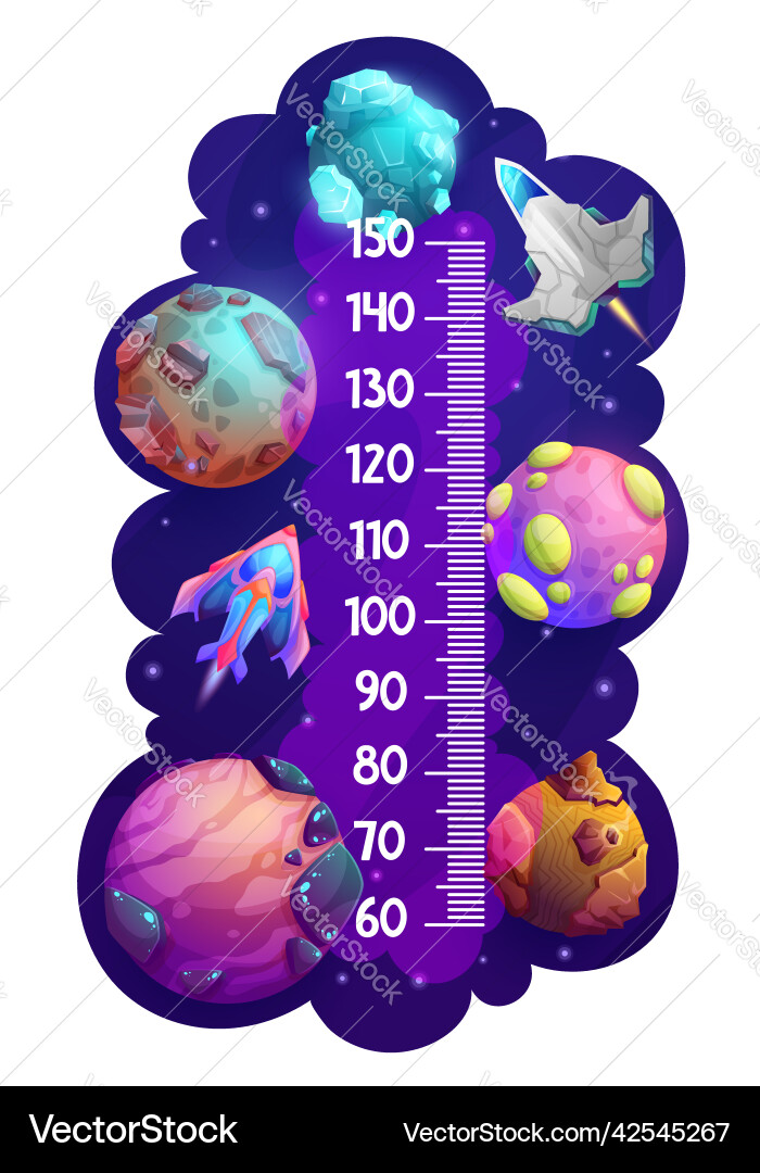 Kids height chart ruler with cartoon space planets