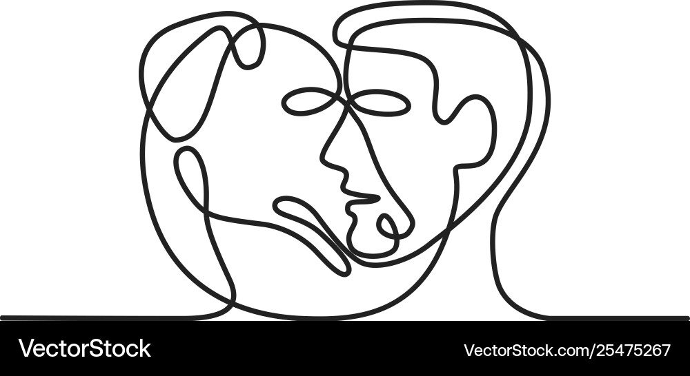 Man and dog face side continuous line Royalty Free Vector