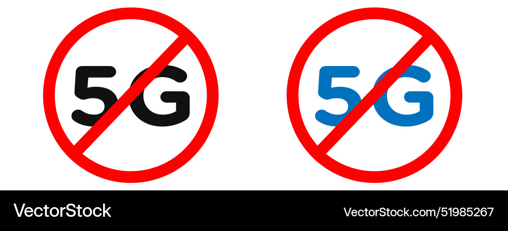 No 5g signal allowed sign restrict Royalty Free Vector Image