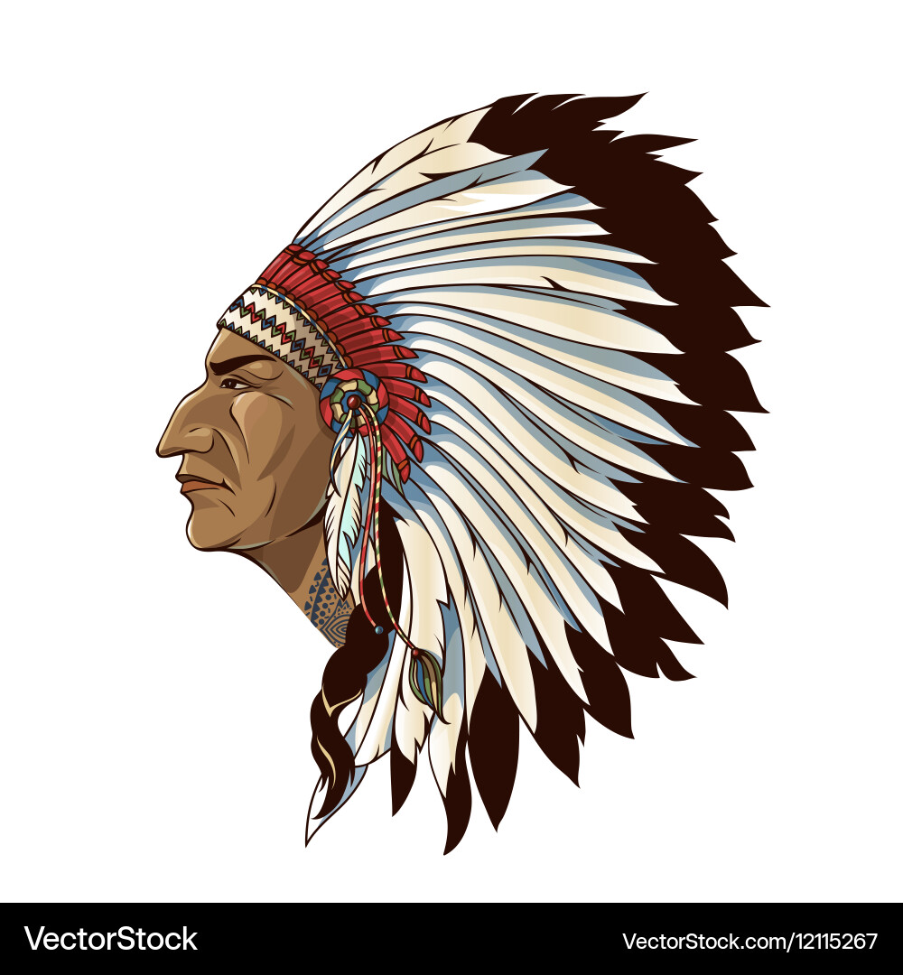 Single american indian in profile Royalty Free Vector Image