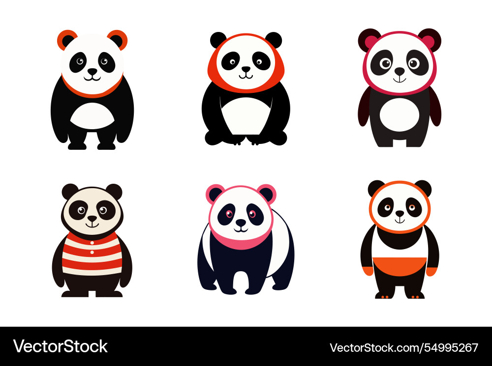 Vintage panda bundle Royalty Free Vector Image