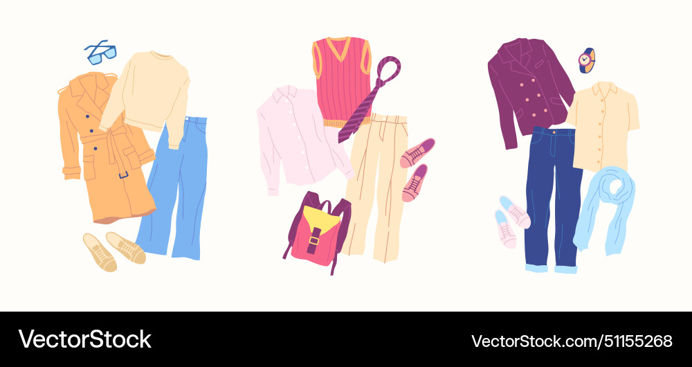 Cartoon clothes male coat combo set Royalty Free Vector