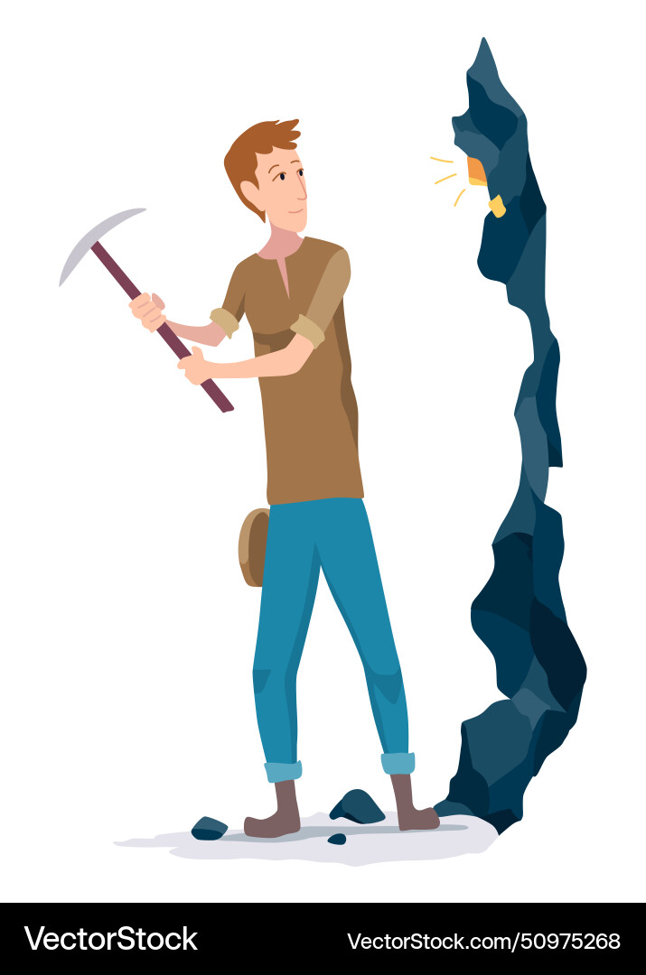 Golden miner digger character find minerals Vector Image