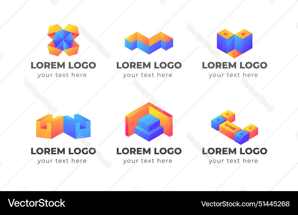Gradient colorful geometric 3d logo collection Vector Image