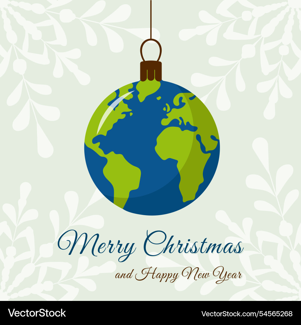 Planet earth christmas bauble festive greeting Vector Image