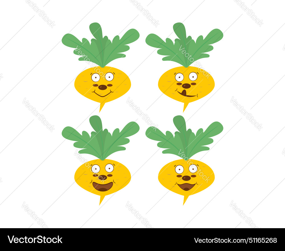 Turnip cartoon character with smiles and faces Vector Image