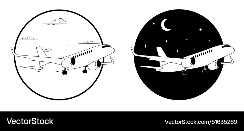 Aircraft icons day and night Royalty Free Vector Image