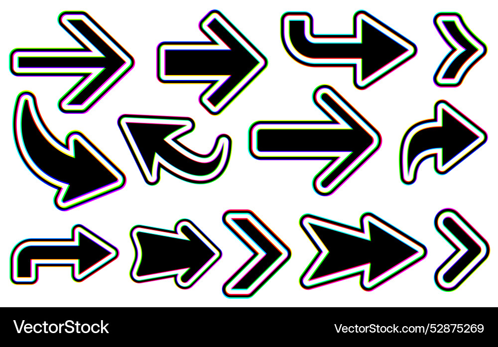 Bold glitch effect arrow set with distortion Vector Image