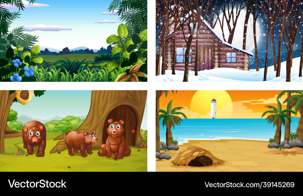 Four different nature horizontal scene Royalty Free Vector