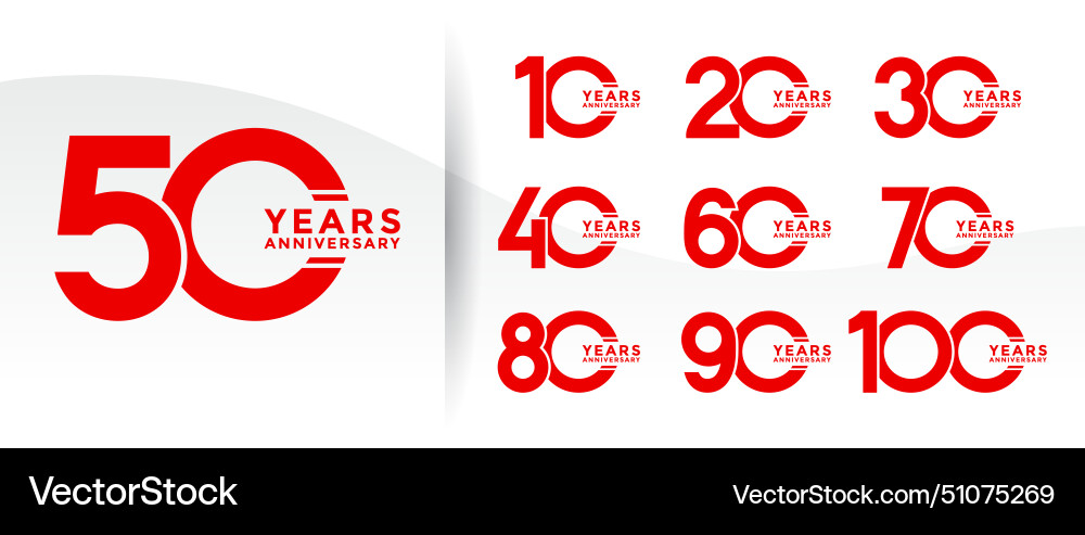 Set anniversary logotype red flat color on white Vector Image