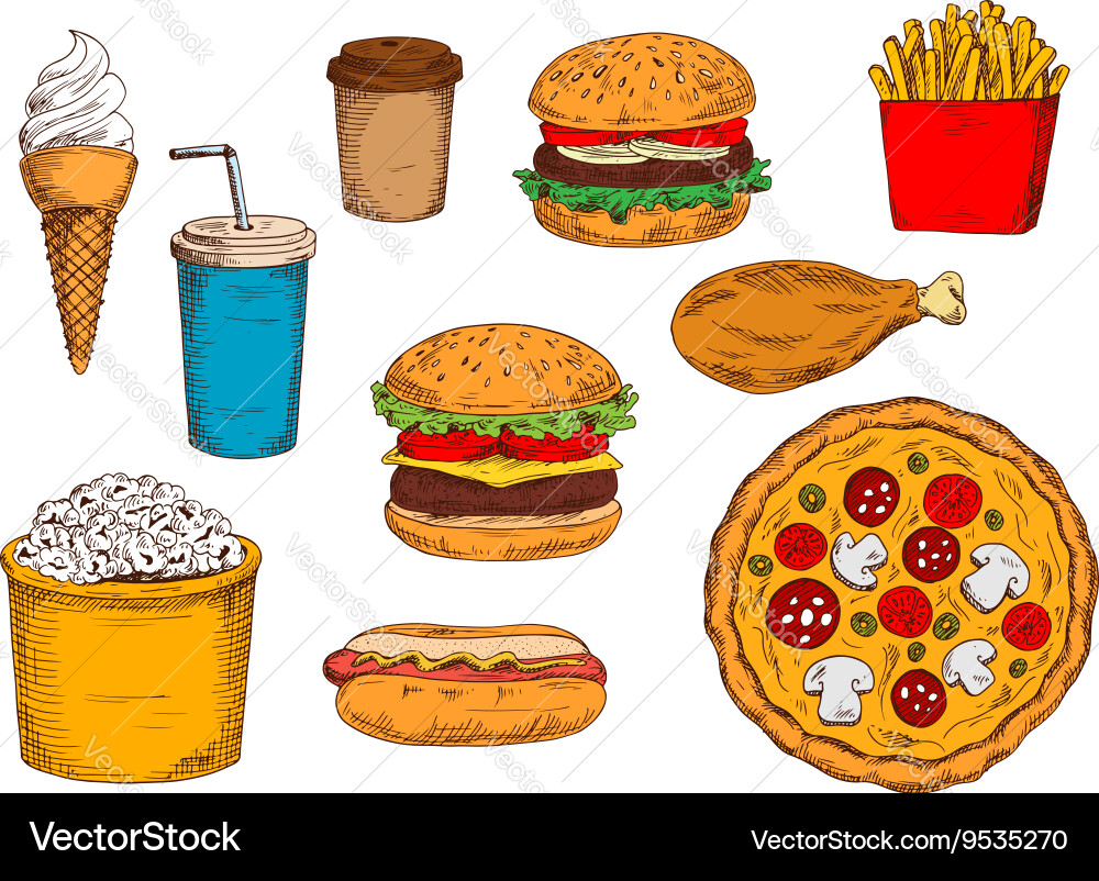 Burger menu sketch symbol with desserts and drinks