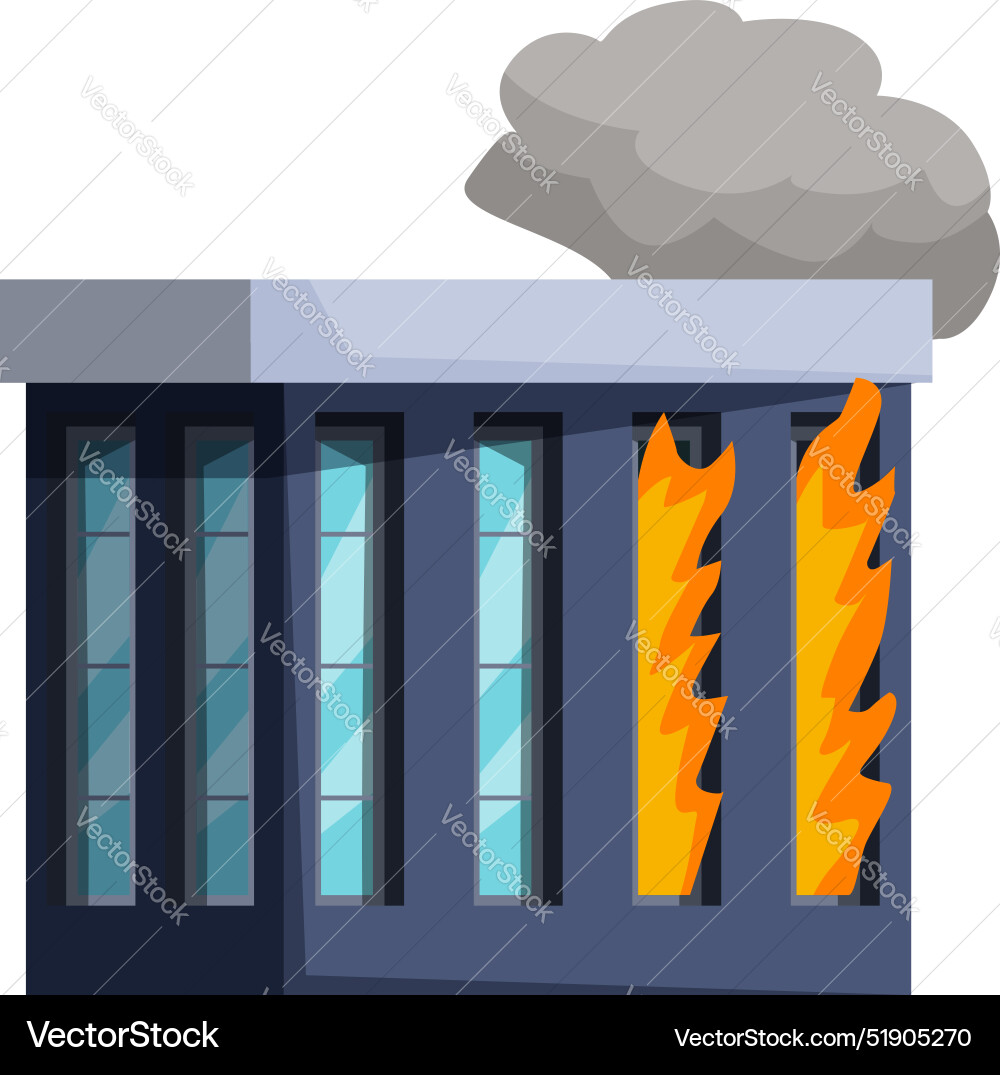Burning office building with smoke coming out Vector Image