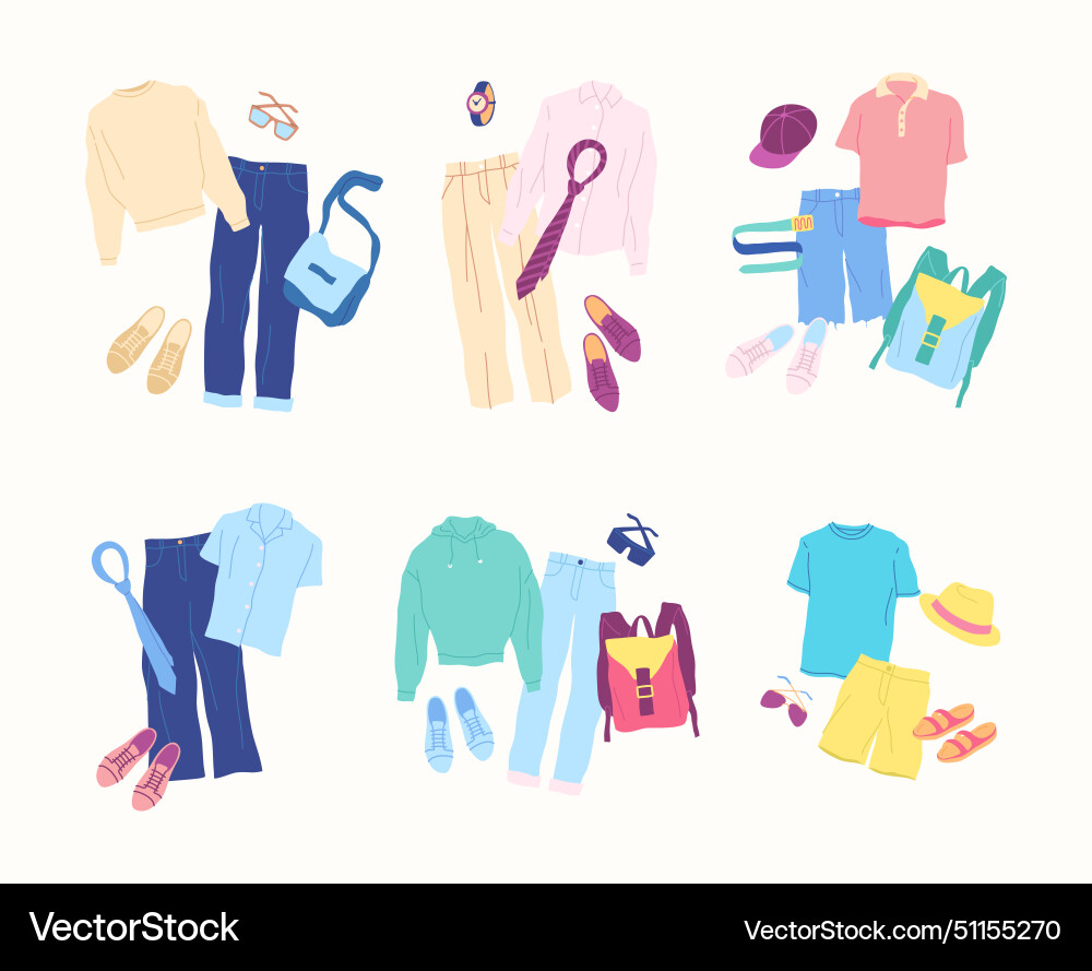 Cartoon clothes male different denim combo set Vector Image