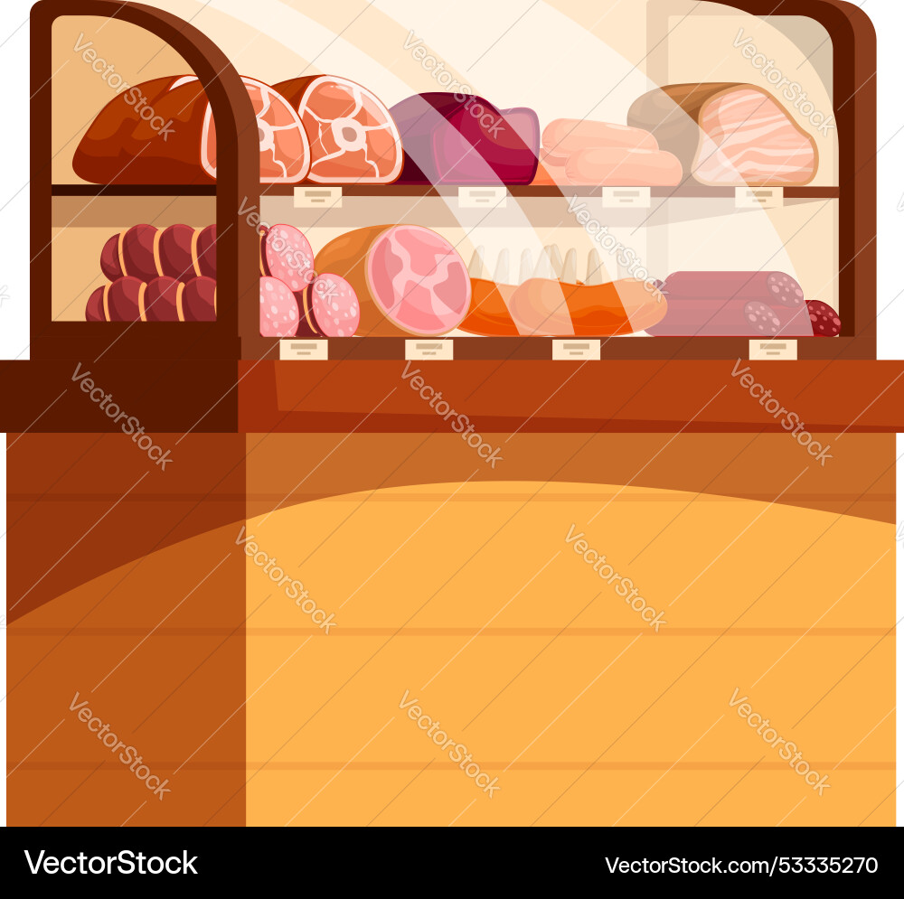 Display refrigerator showing fresh meat products Vector Image