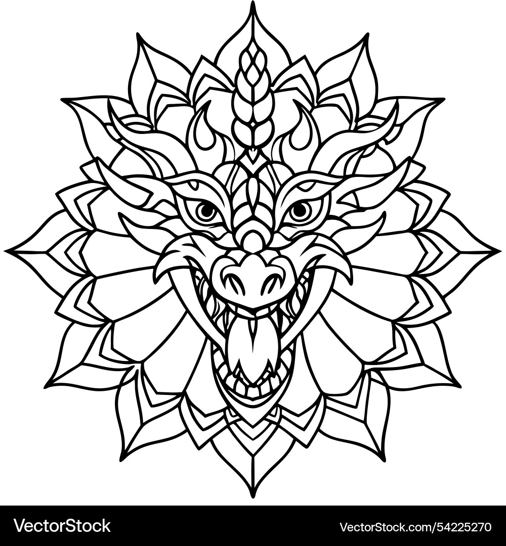 Intricate dragon mandala outline design Royalty Free Vector