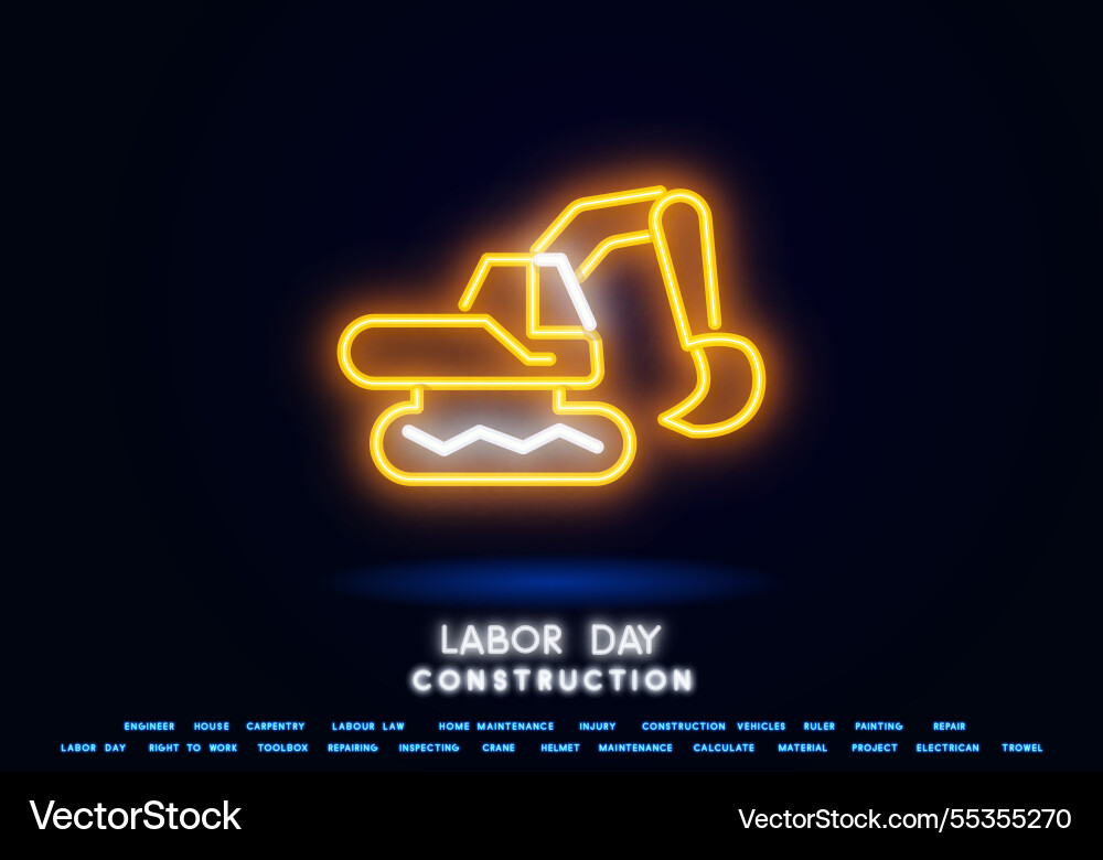 Neon excavator logo designs concept neon Vector Image
