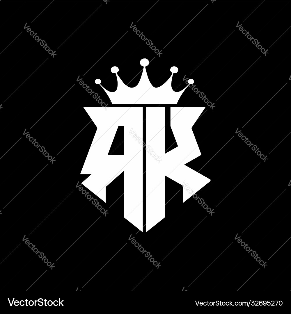 Rk logo monogram shield shape with crown design Vector Image