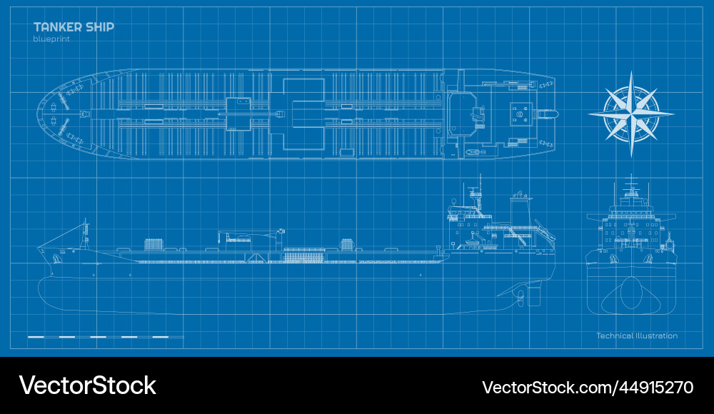 Tanker Blueprint - Shipping Vessel Royalty Free Vector Image