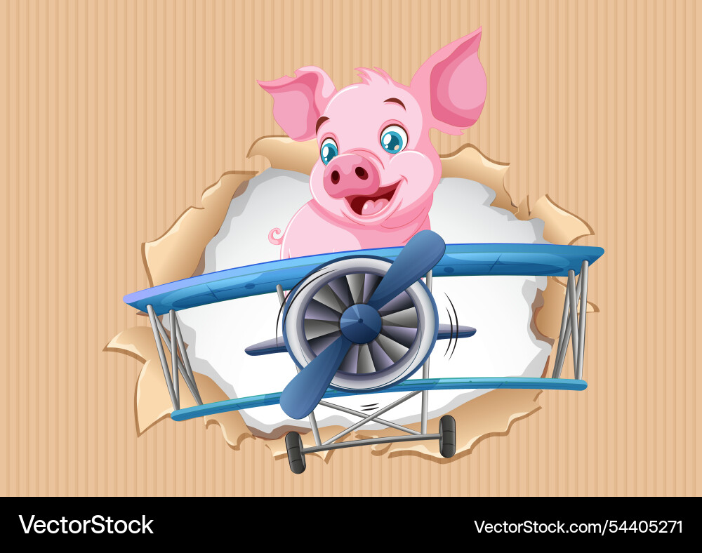 A cheerful pig flying vintage airplane Royalty Free Vector