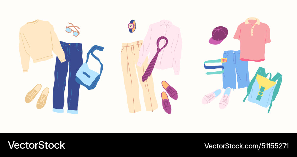 Cartoon clothes male different style combo set Vector Image