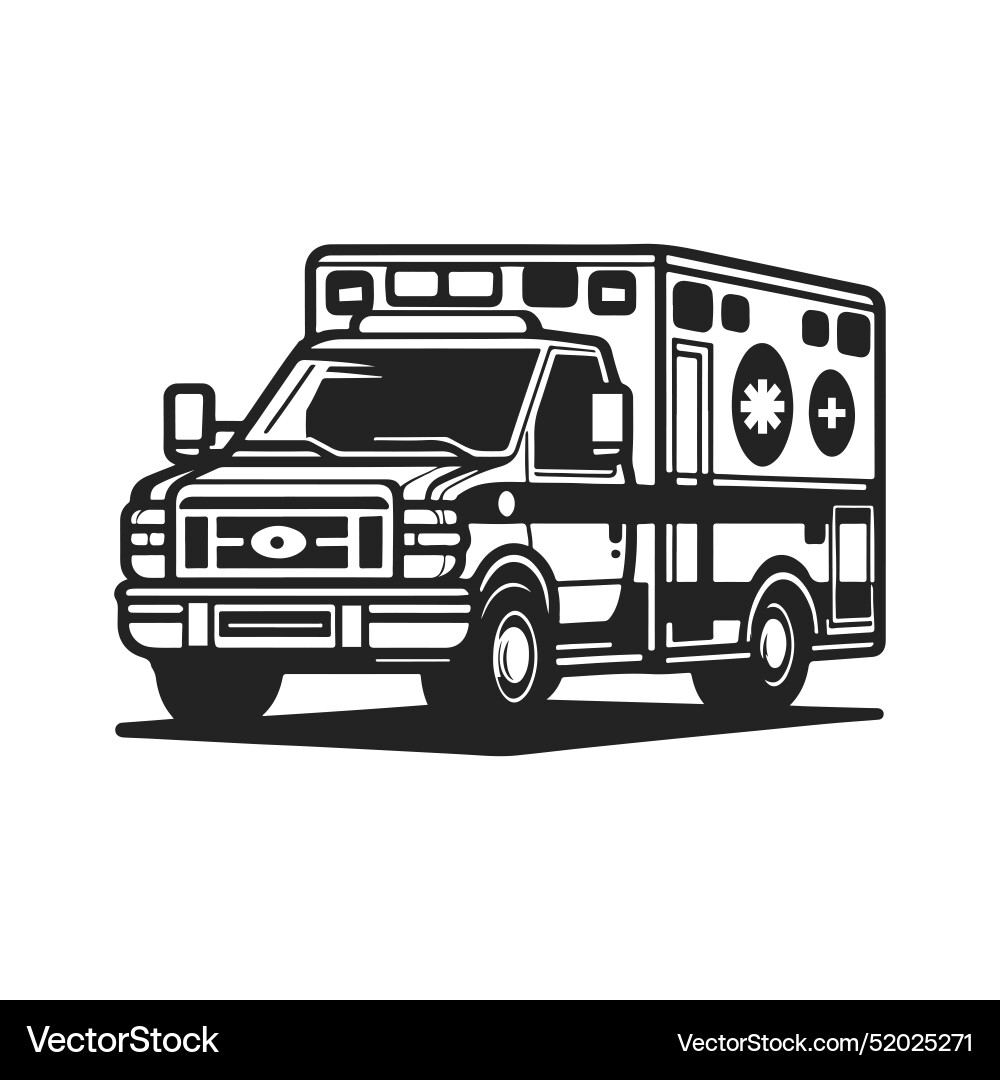 Classic minimalist ambulance in monochrome Vector Image