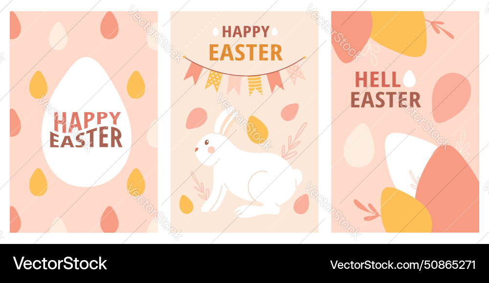 Happy easter poster card set eggs bunny Royalty Free Vector