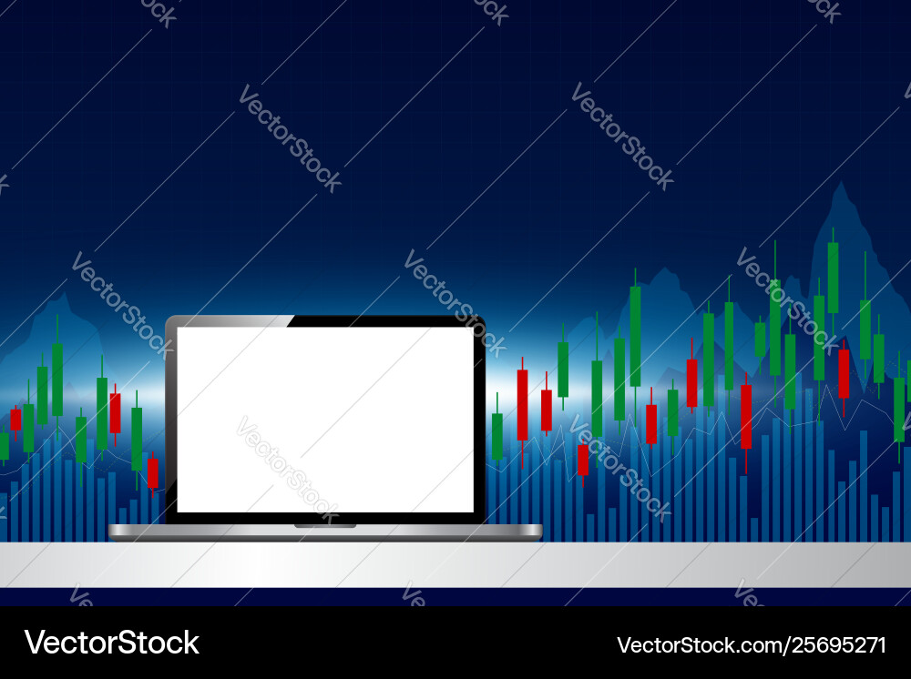 Laptop computer with stock market background Vector Image