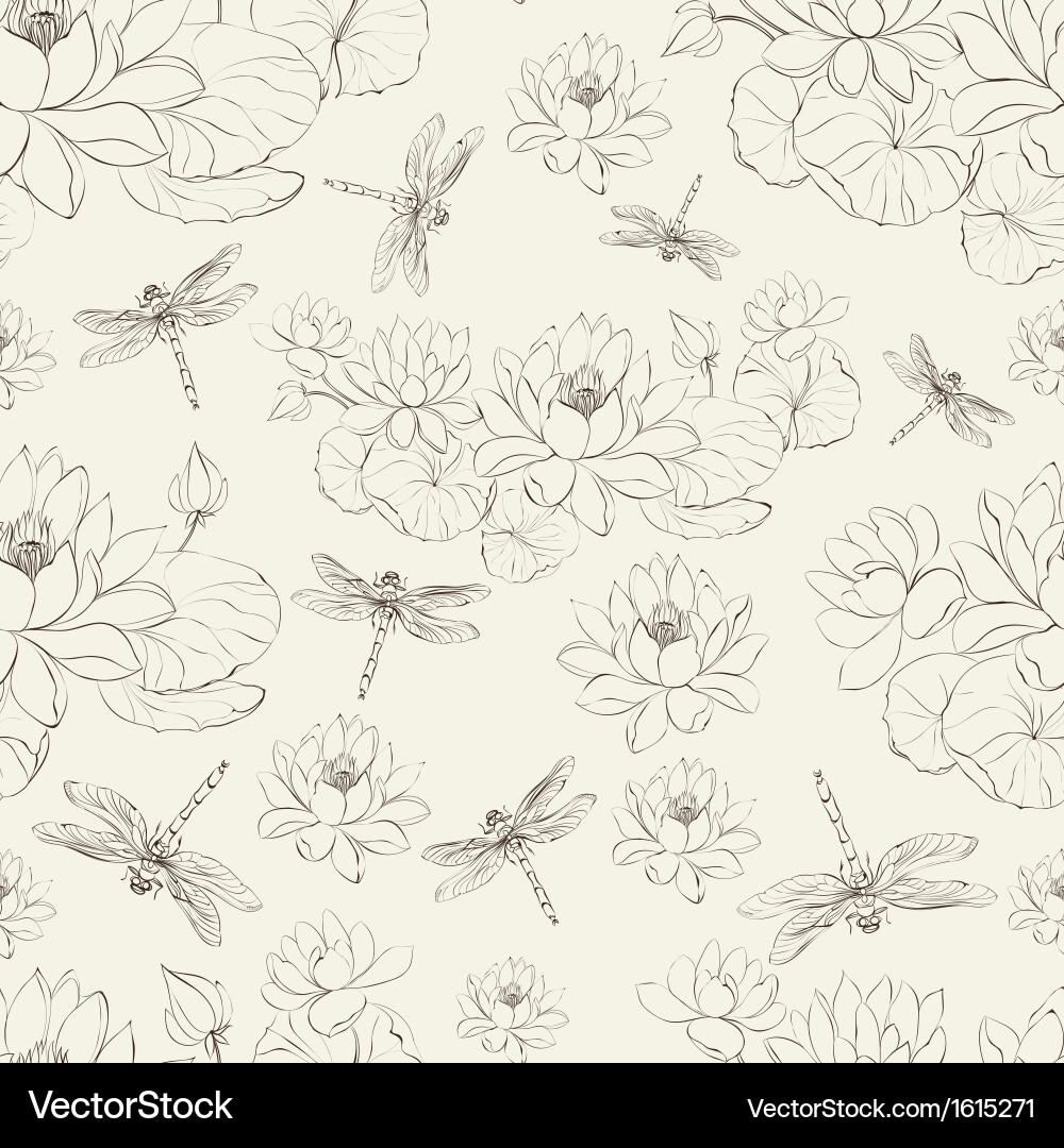 Seamless pattern lotus flower and dragonfly Vector Image