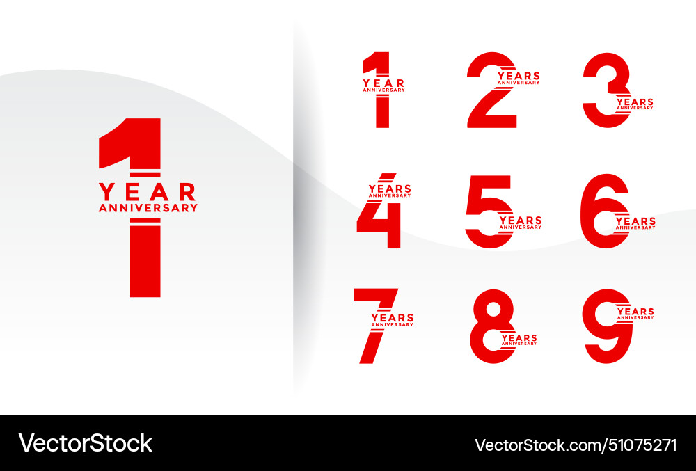 Set anniversary logotype red flat color on white Vector Image