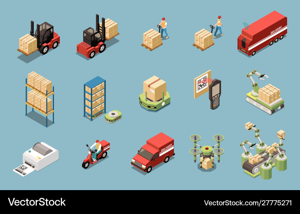 Warehouse isometric icons set Royalty Free Vector Image