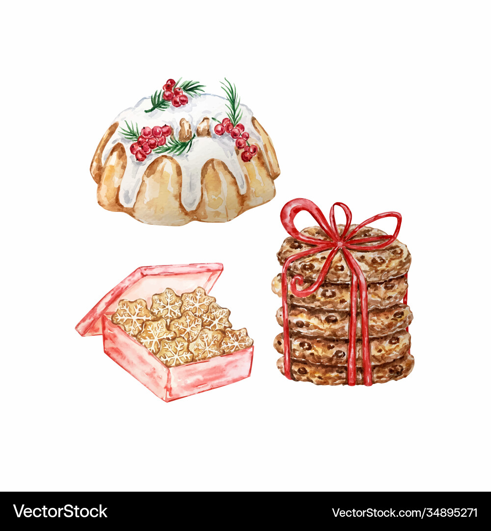 Watercolor set christmas gingerbread cookies Vector Image
