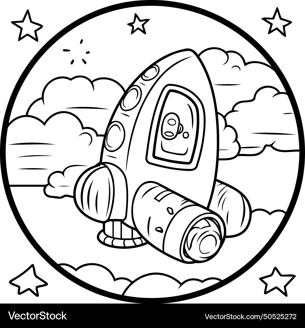 Coloring book for children space rocket Royalty Free Vector