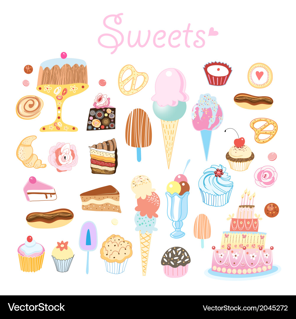 Different sweets Royalty Free Vector Image - VectorStock