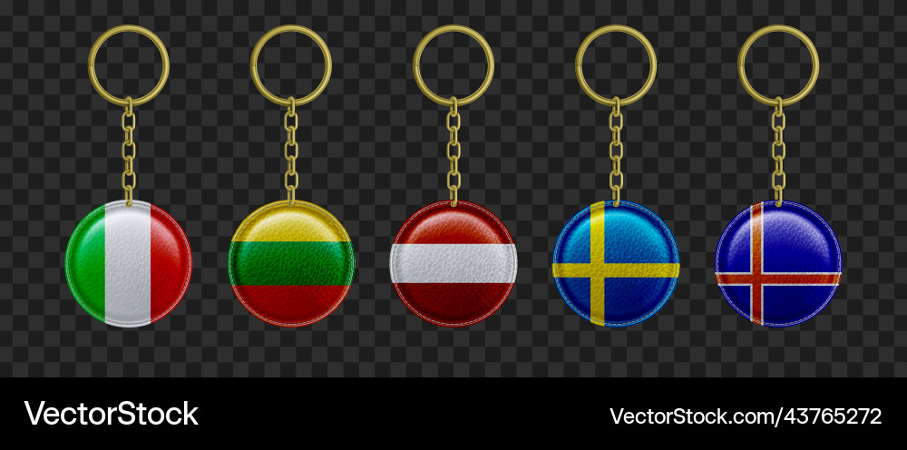 Leather keychain with european countries flags Vector Image