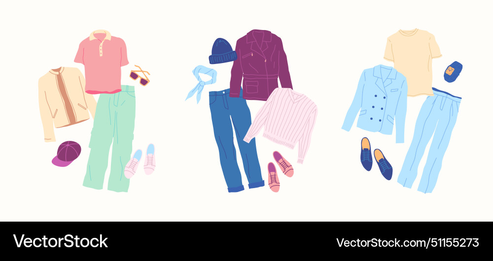 Cartoon clothes male jacket combo set Royalty Free Vector