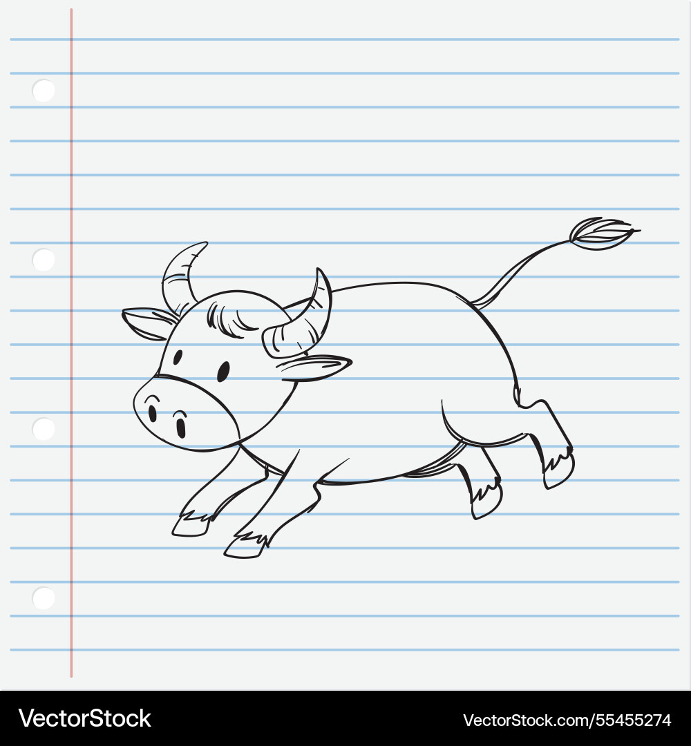A cartoon bull drawn on notebook paper Royalty Free Vector